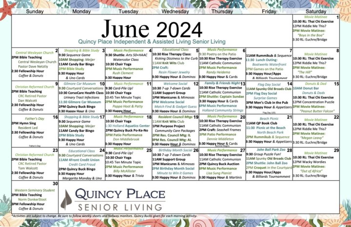 June 2024 Activity Calendar - Quincy Place Senior Living
