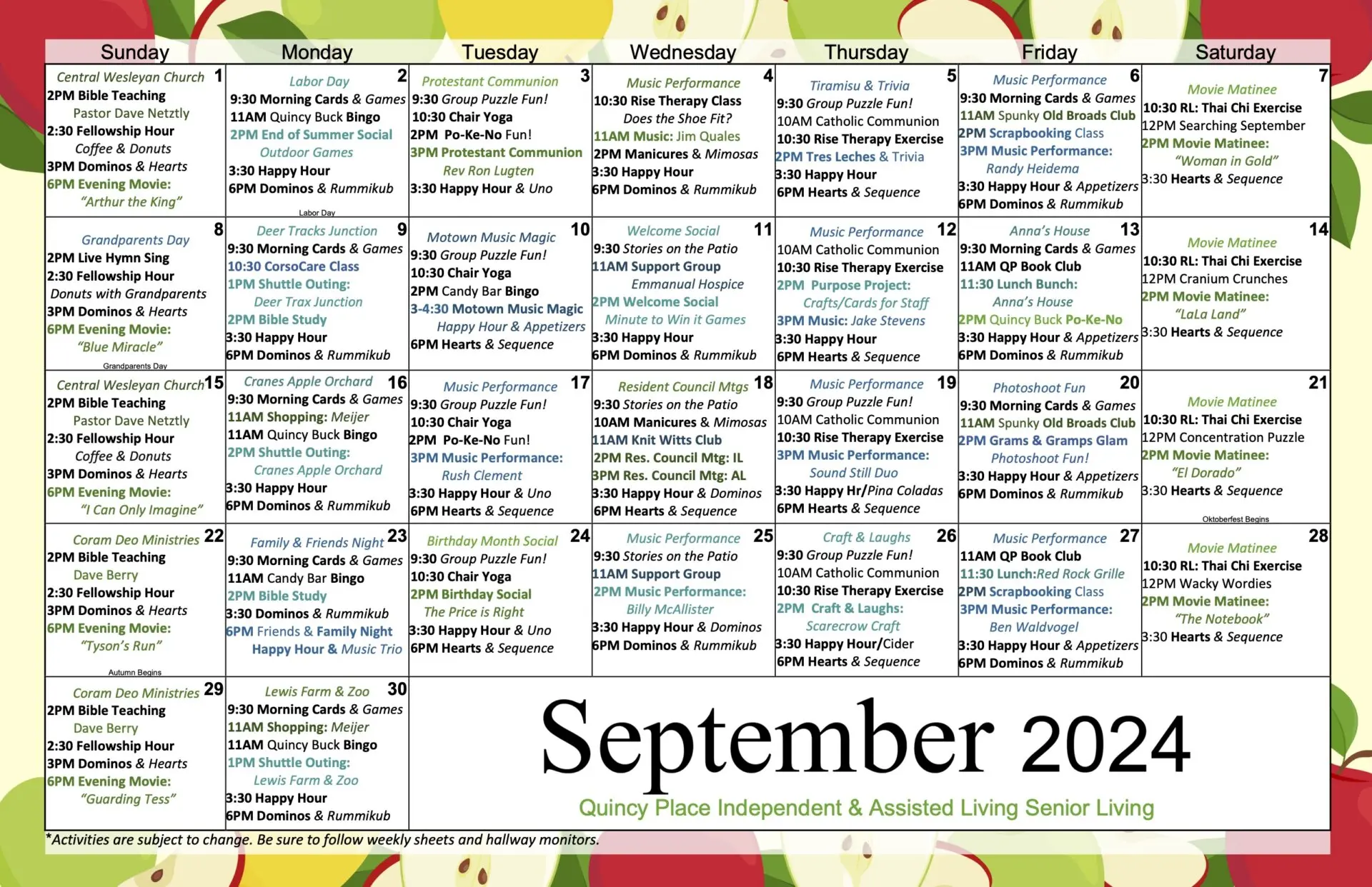 September Assisted Living Calendar - Quincy Place Senior Living