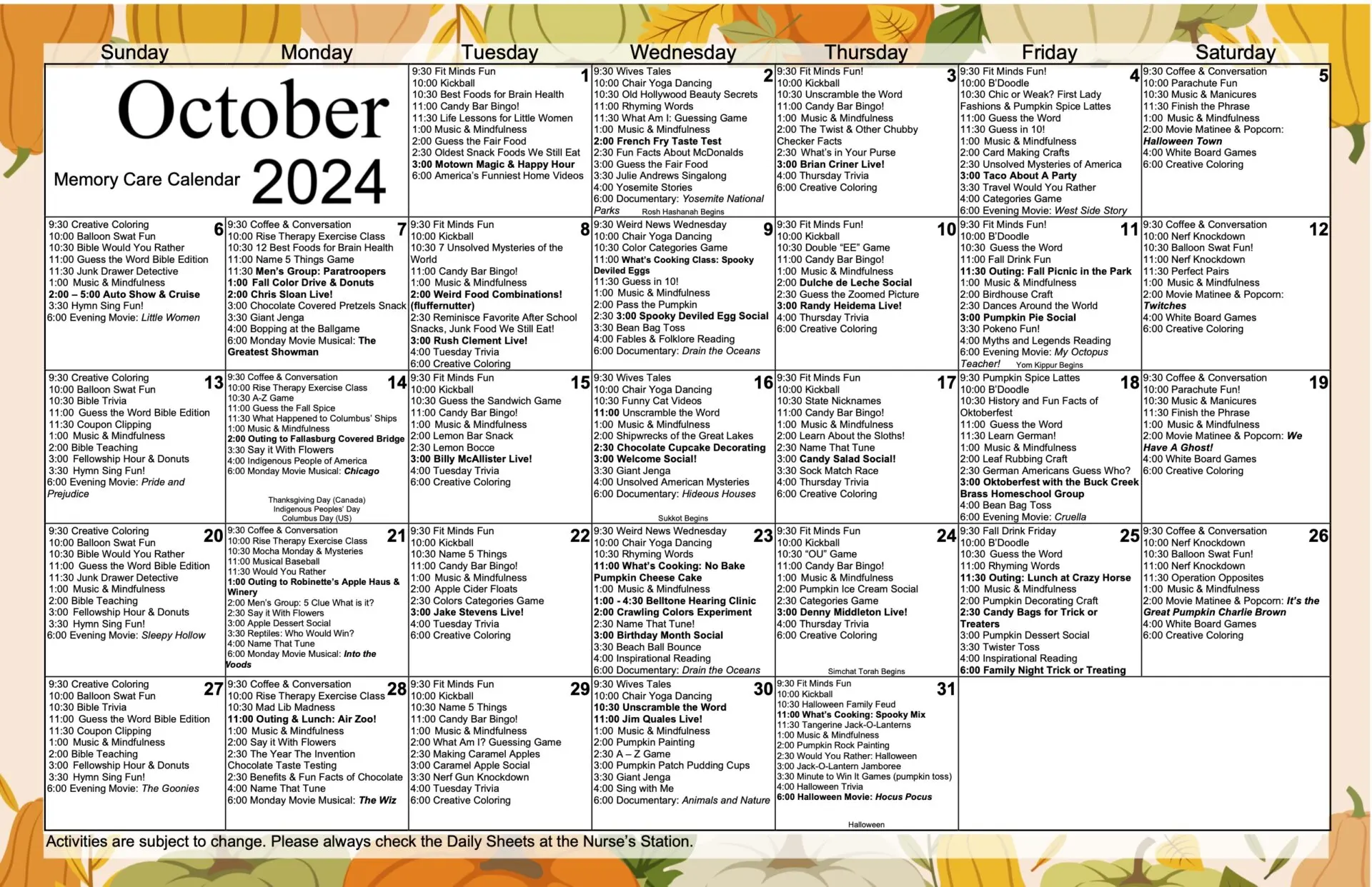 October 2024 Activity Calendars - Quincy Place Senior Living