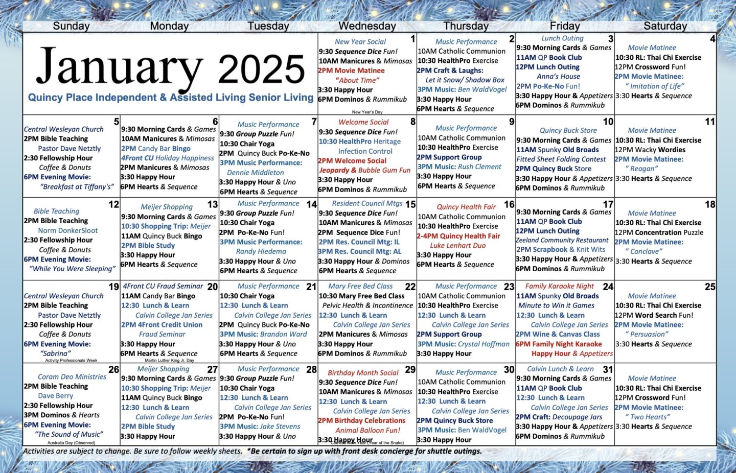 January 2025 Activity Calendar - Quincy Place Senior Living January 2025 Activity Calendar - Quincy Place Senior Living