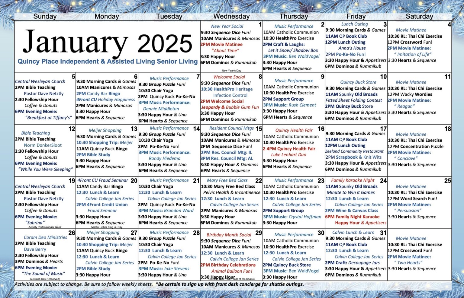 January 2025 Activity Calendar - Quincy Place Senior Living