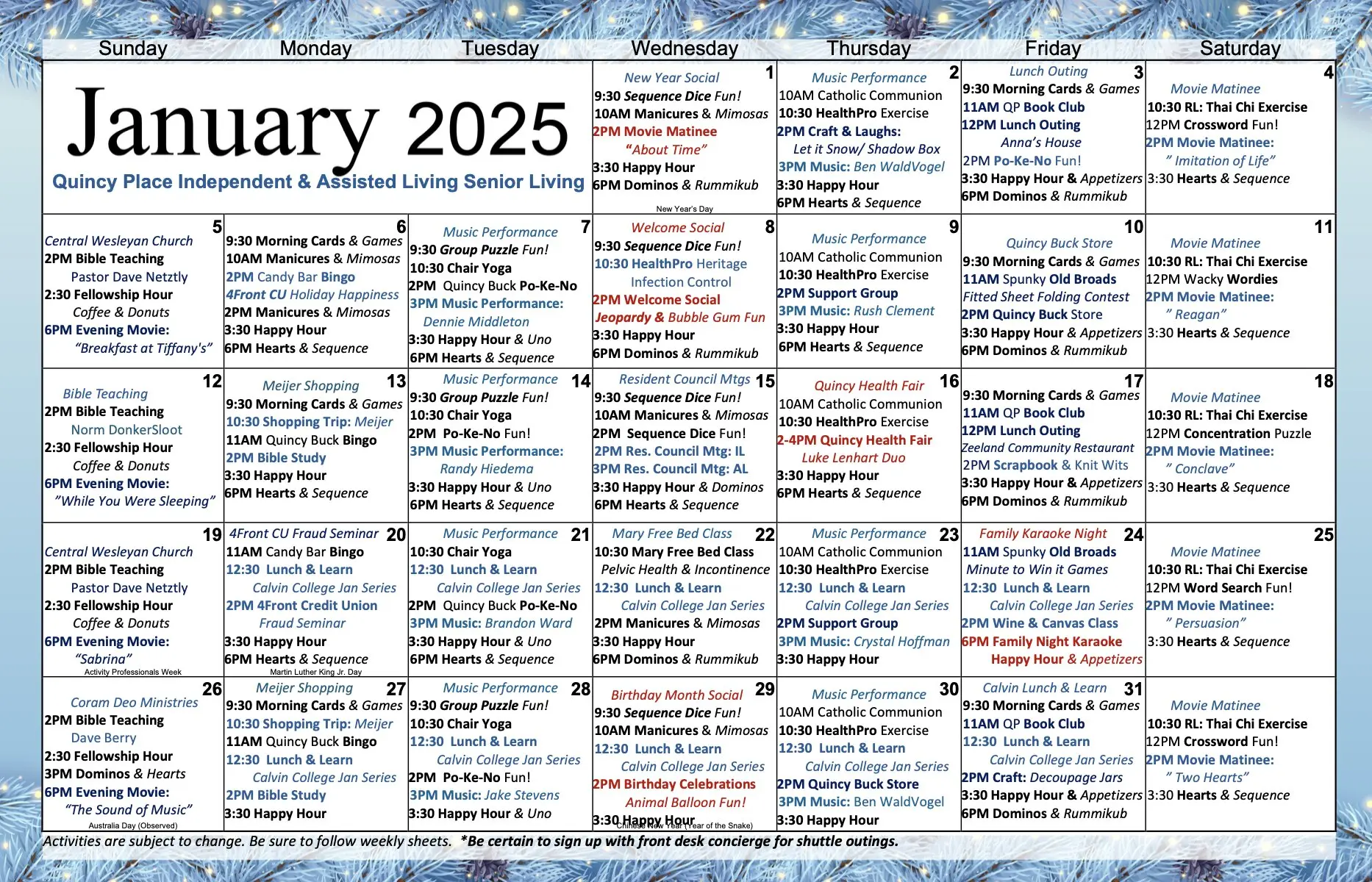 January 2025 Activity Calendar - Quincy Place Senior Living