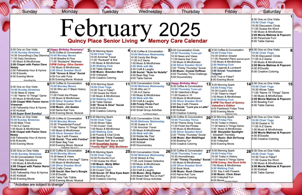 February 2025 Event Calendars - Quincy Place Senior Living